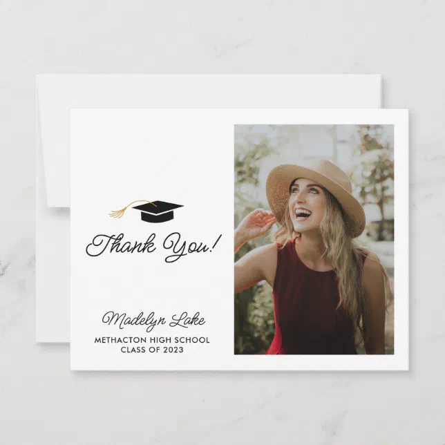 Modern Horizontal Graduation Photo Thank You Note Card | Zazzle