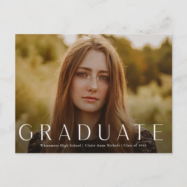 Modern Horizontal Photo Graduation Invitation Postcard | Zazzle