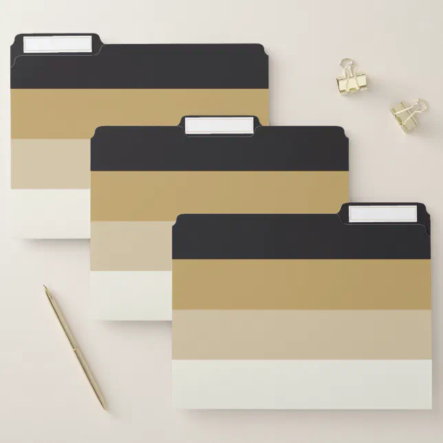 Modern Horizontal Stripe Black & Gold Color Tones File Folder | Zazzle