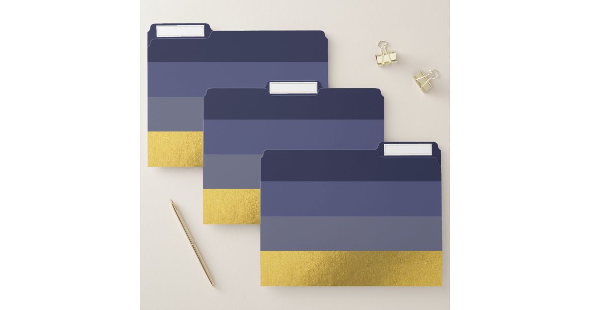 Modern Horizontal Stripe Navy Blue & Gold Foil File Folder | Zazzle