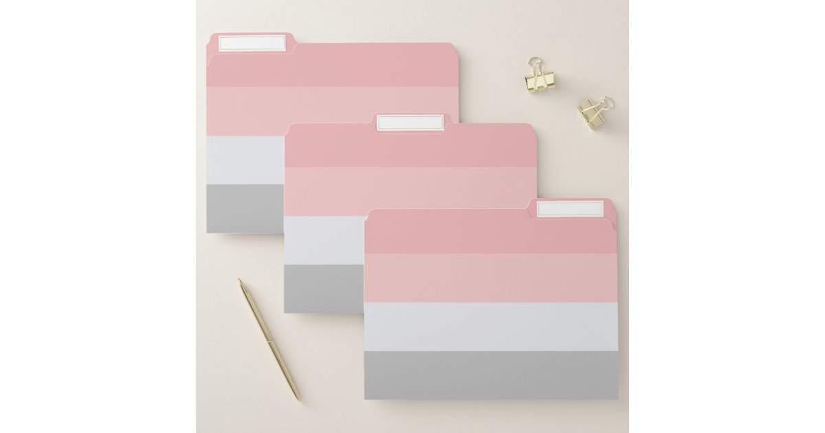 Modern Horizontal Stripe Pastel Pink & Gray File Folder | Zazzle