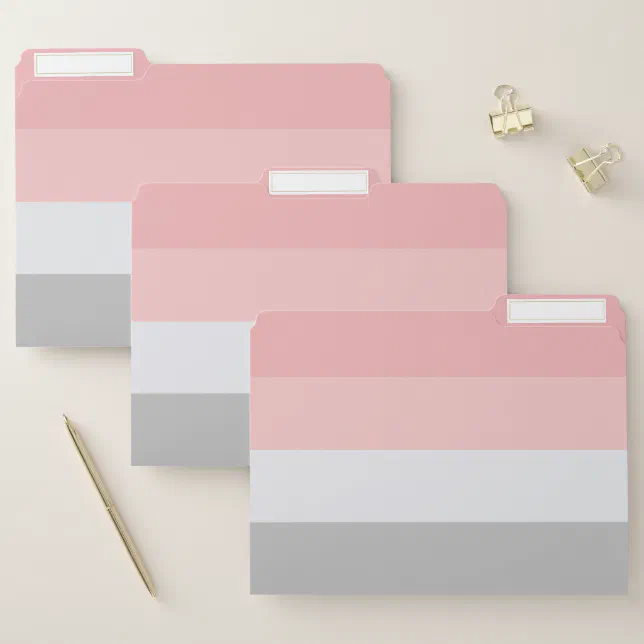 Modern Horizontal Stripe Pastel Pink & Gray File Folder | Zazzle