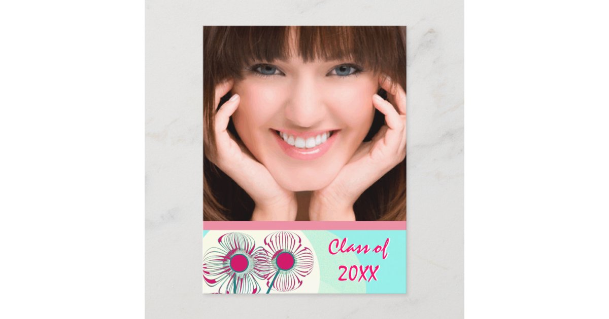 Modern Hot Pink Aqua Graduation Open House Invite | Zazzle