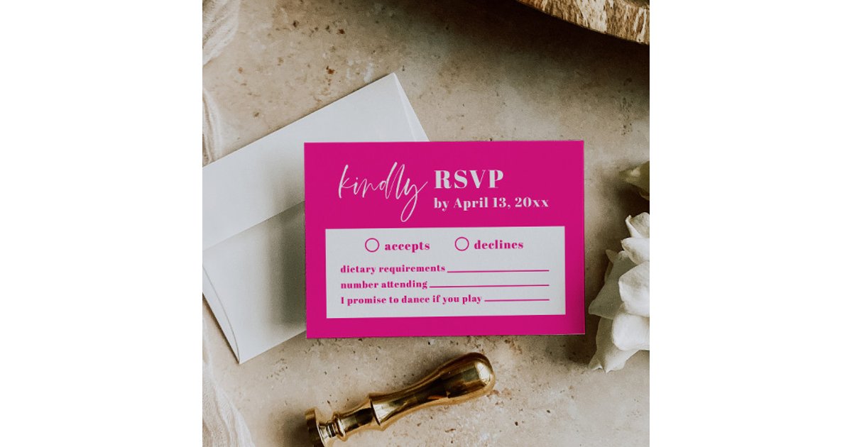 Modern Hot Pink Bold Wedding RSVP Enclosure Card | Zazzle
