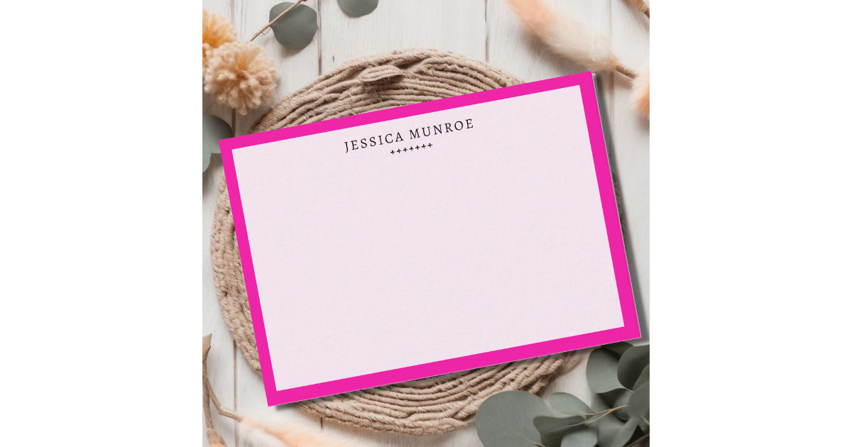 Modern Hot Pink Border Personalized Note Card | Zazzle