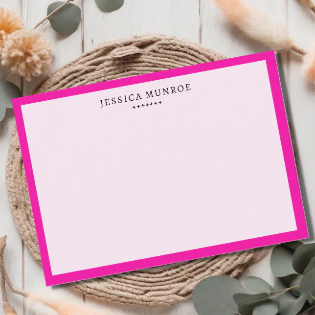 Modern Hot Pink Border Personalized Note Card | Zazzle