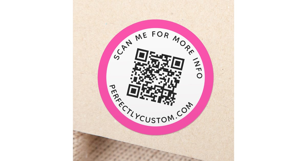 Modern hot pink border QR code and text Classic Round Sticker | Zazzle