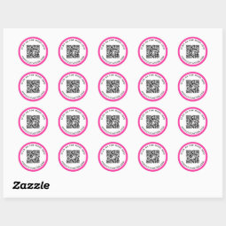 Modern hot pink border QR code and text Classic Round Sticker | Zazzle
