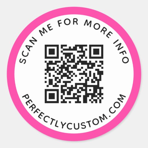 Modern hot pink border QR code and text Classic Round Sticker | Zazzle