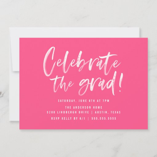Modern Hot Pink Brushed Script Graduation Party Invitation | Zazzle