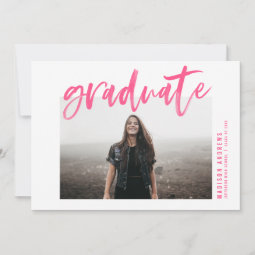 Modern Hot Pink Brushed Script Graduation Party Invitation | Zazzle