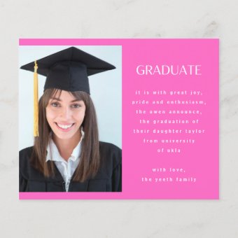 modern hot pink college senior photo graduate anno | Zazzle