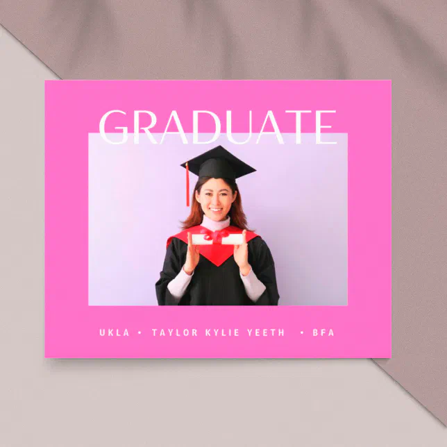 modern hot pink college senior photo graduate anno | Zazzle