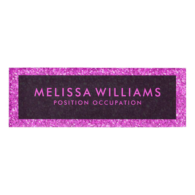 Modern Hot Pink Faux Glitter Name Tag | Zazzle