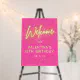 Modern Hot Pink Neon Glow Gold Glitter Welcome Foam Board | Zazzle