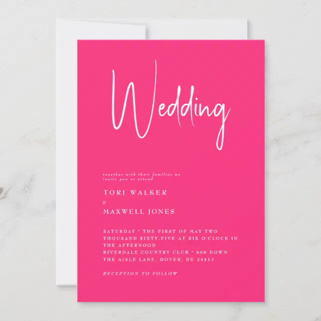 Modern Hot Pink No Parents Wedding Invitation | Zazzle