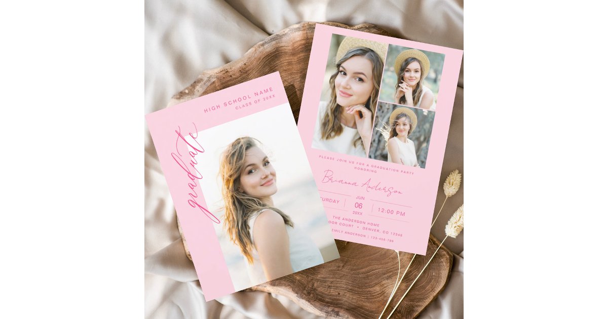 Modern Hot Pink Photo Graduation Party Invitation | Zazzle