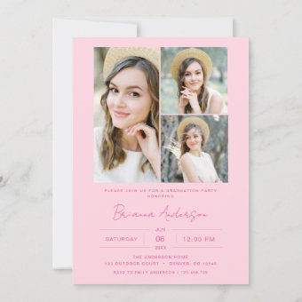 Modern Hot Pink Photo Graduation Party Invitation | Zazzle