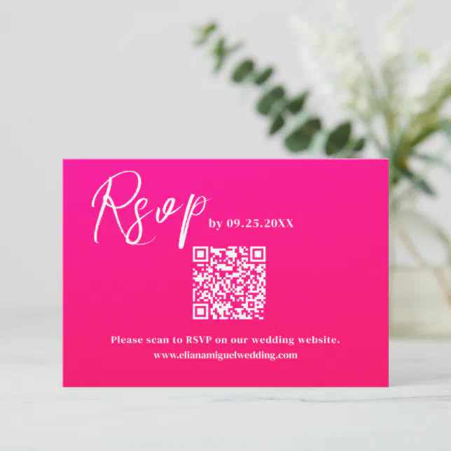 Modern hot Pink QR Code Response Card wedding RSVP | Zazzle