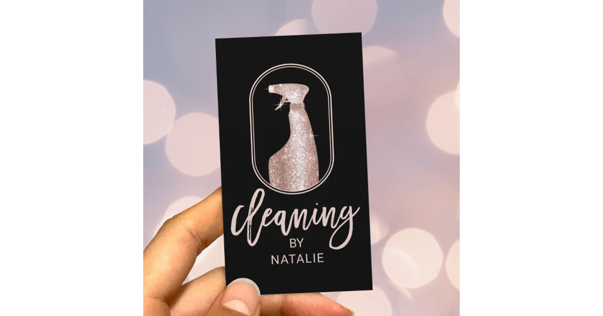 Modern House Cleaning Logo Rose Gold Typography Business Card | Zazzle
