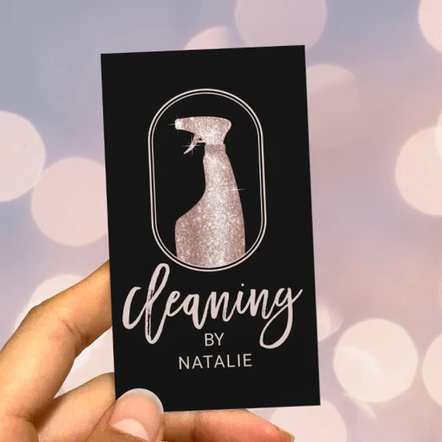 Modern House Cleaning Logo Rose Gold Typography Business Card | Zazzle