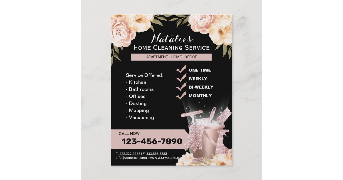 Modern House Cleaning Maid Service Classy Floral Flyer | Zazzle