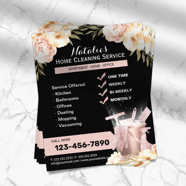Modern House Cleaning Maid Service Classy Floral Flyer | Zazzle