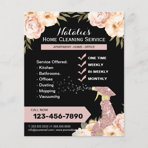 Modern House Cleaning Maid Service Elegant Floral Flyer | Zazzle