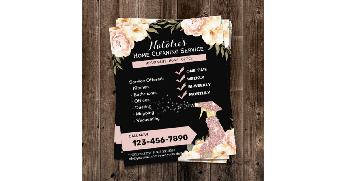 Modern House Cleaning Maid Service Elegant Floral Flyer | Zazzle