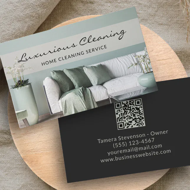 Modern House Home Cleaning Service QR Code Business Card | Zazzle