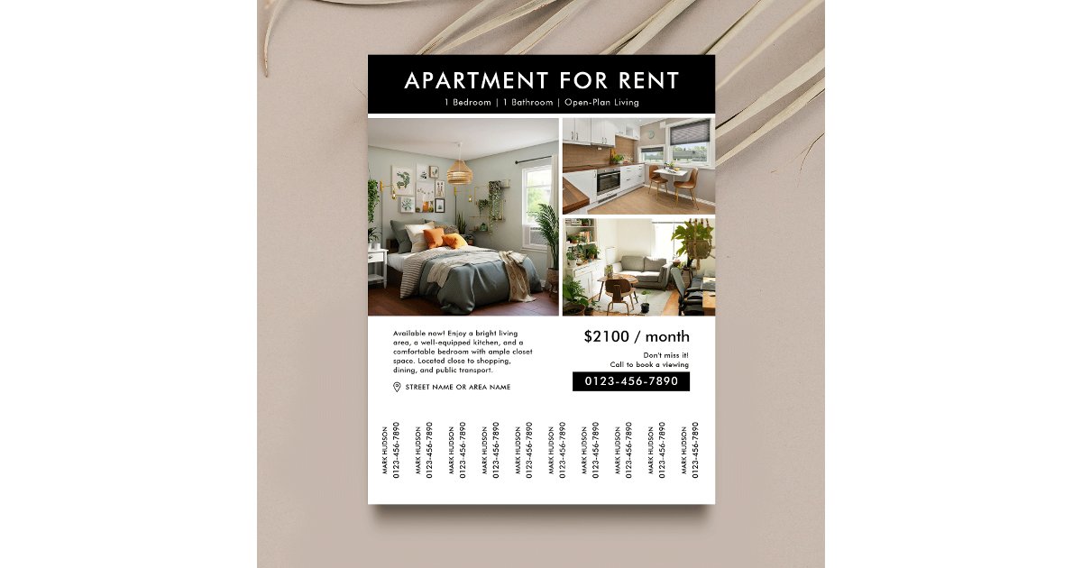 Modern House Property For Rent Tear Off Strips Flyer | Zazzle