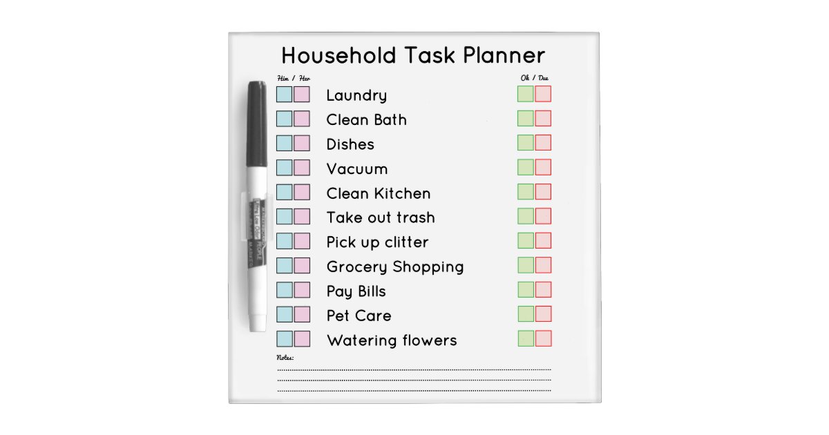 Modern Household Task Planner Dry Erase Board | Zazzle