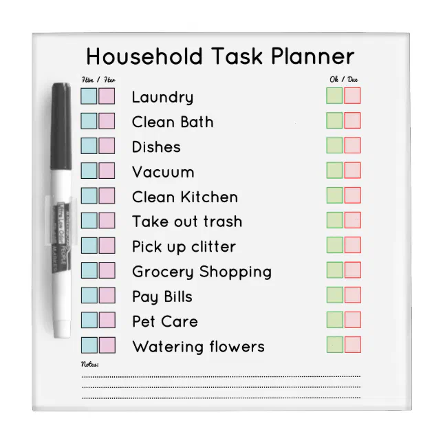 Modern Household Task Planner Dry Erase Board | Zazzle