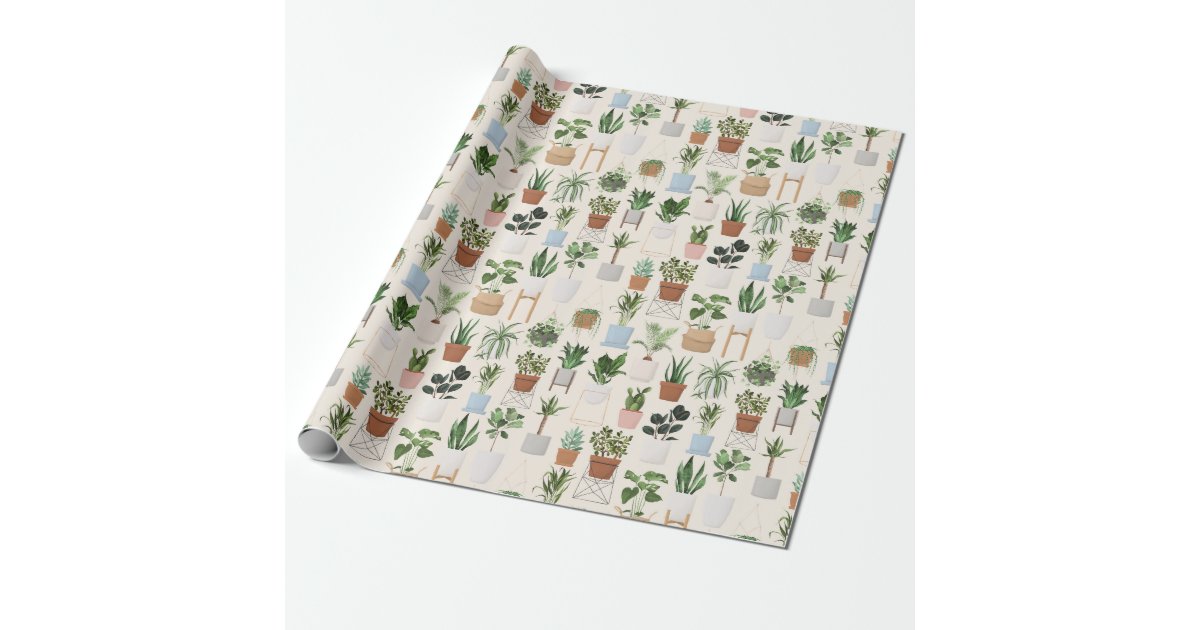 Modern Houseplants Garden Lovers Plant Pattern Wrapping Paper | Zazzle