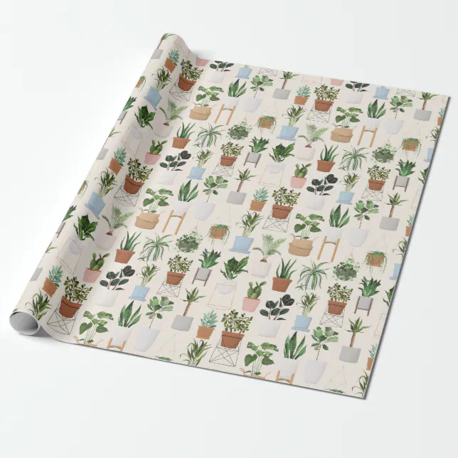 Modern Houseplants Garden Lovers Plant Pattern Wrapping Paper | Zazzle