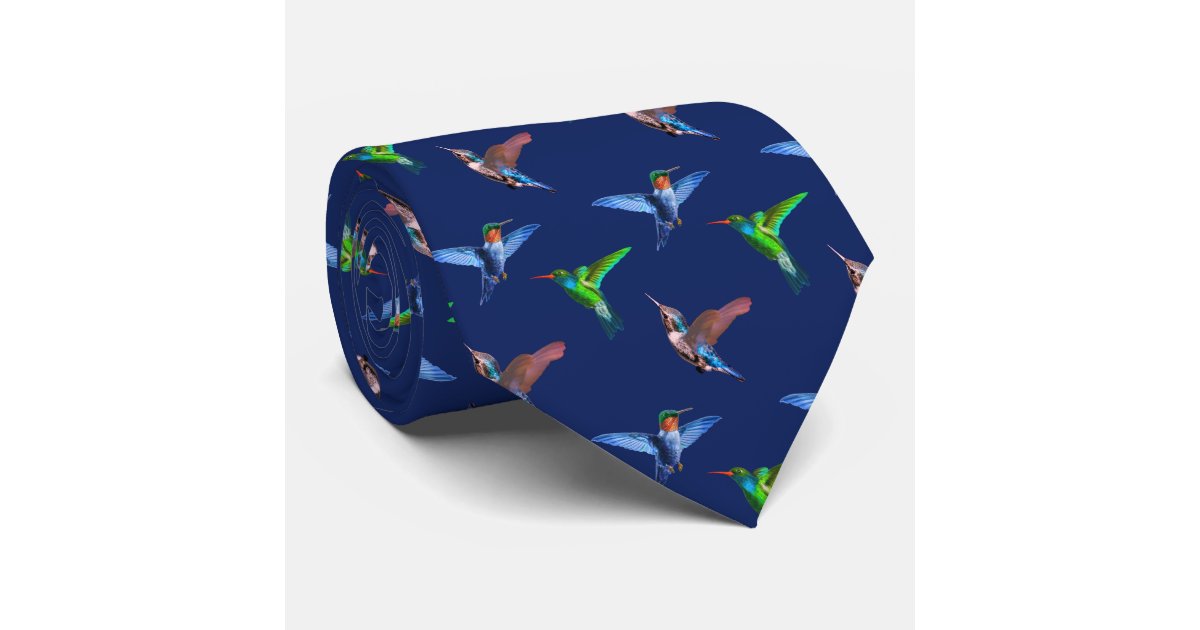 Modern Hummingbirds on Navy Blue Neck Tie | Zazzle