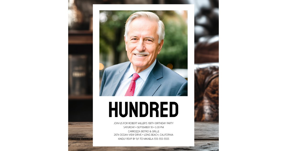Modern HUNDRED Photo 100th Birthday Party Invitation | Zazzle