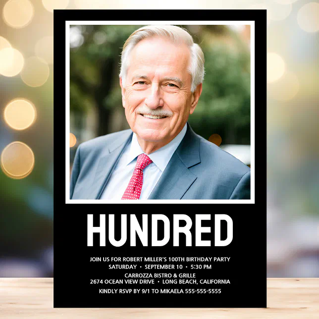 Modern HUNDRED Photo 100th Birthday Party Invitation | Zazzle