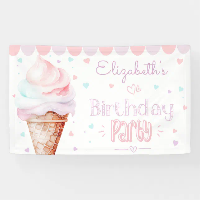 Modern Ice cream Birthday party Banner | Zazzle