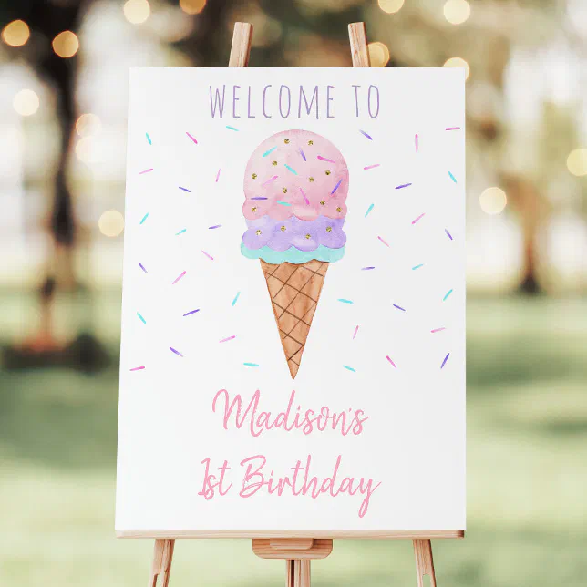 Modern Ice Cream Sprinkles Birthday Welcome Foam Board | Zazzle