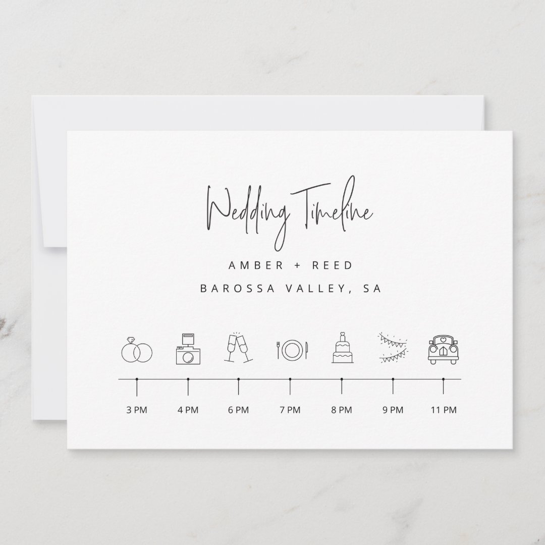 Modern Icons Wedding Timeline Order of Events Card | Zazzle