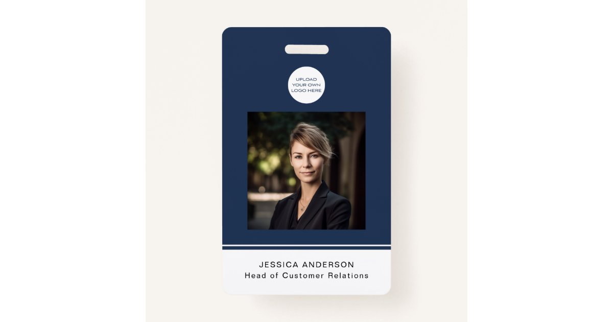 Modern ID Card Blue Minimal Logo Photo QR Code Badge | Zazzle