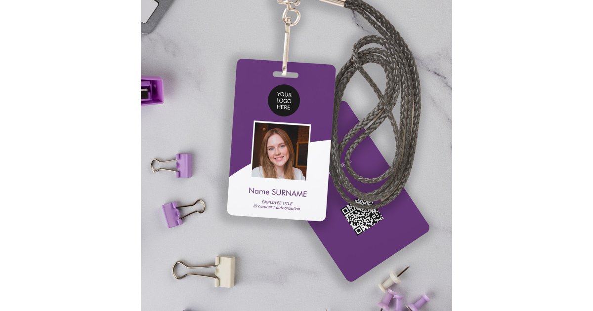 Modern ID card custom logo photo QR code Badge | Zazzle
