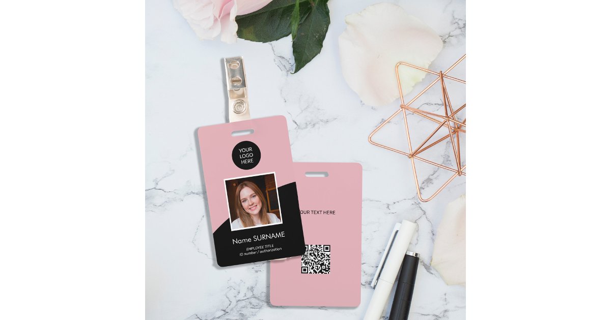 Modern ID card custom logo photo QR code company Badge | Zazzle