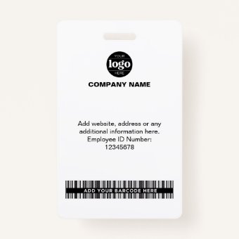 Modern ID Card | Simple Photo Name Logo Barcode Badge | Zazzle