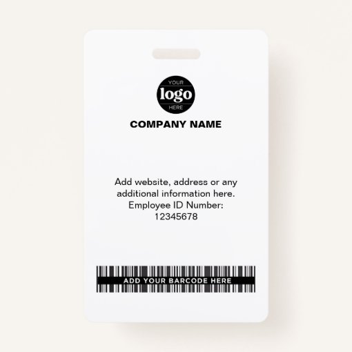 Modern ID Card | Simple Photo Name Logo Barcode Badge | Zazzle