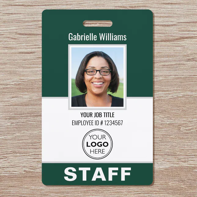 Modern ID Photo Security Staff Pass Green Custom Badge | Zazzle