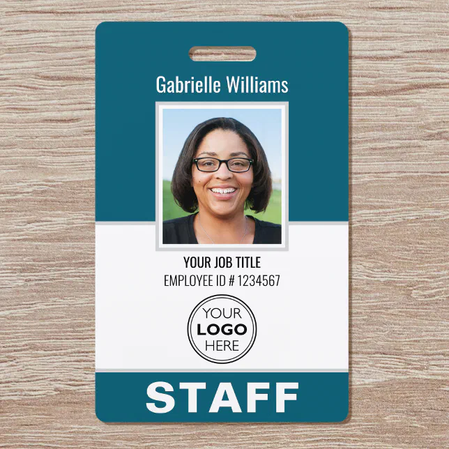 Modern ID Photo Security Staff Pass Teal Custom Badge | Zazzle
