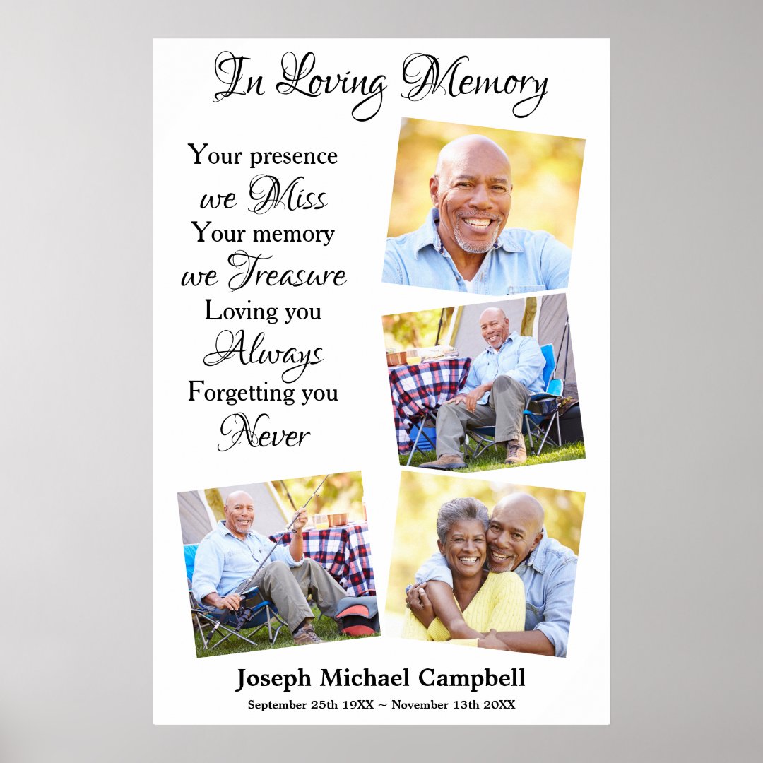 Modern In Loving Memory 4 Photo Funeral Memorial Poster | Zazzle