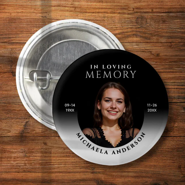 Modern In Loving Memory Photo Funeral/Memorial Button | Zazzle